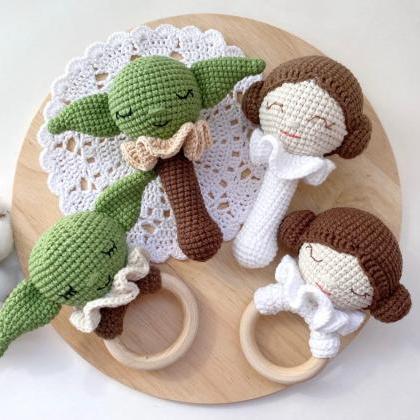 Set Of 2 Princess Leia Rattle And Teething Star Wars Baby Shower Star ...