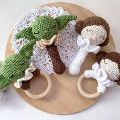 Set Of 2 Princess Leia Rattle And Teething Star Wars Baby Shower Star ...