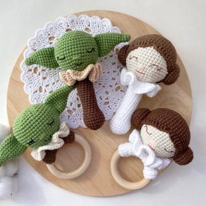 Set Of 2 Princess Leia Rattle And Teething Star Wars Baby Shower Star ...