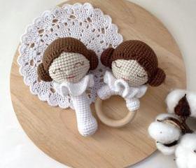 Set Of 2 Princess Leia Rattle And Teething Star Wars Baby Shower Star ...