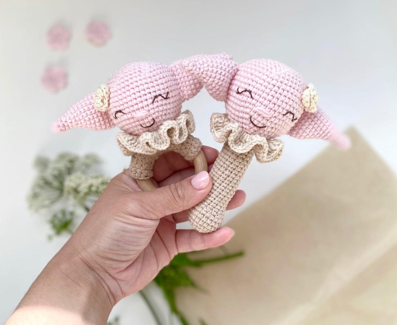 Bunny Rattle And Teether Wooden Baby Toy Expecting Mom To Be Gift ...